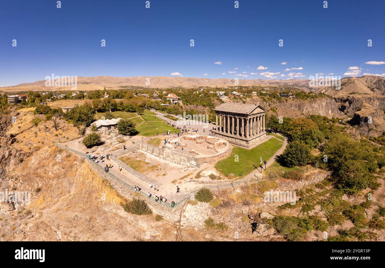Aerial view of famous Garni pagan temple with Ionic-colonnaded ...