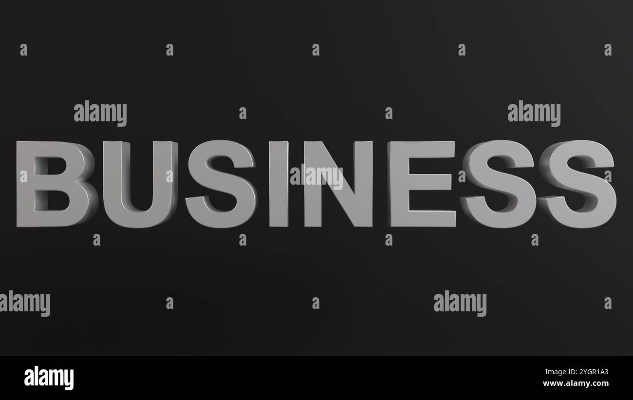 "BUSINESS" word in 3D on a black background. Minimalist and modern ...
