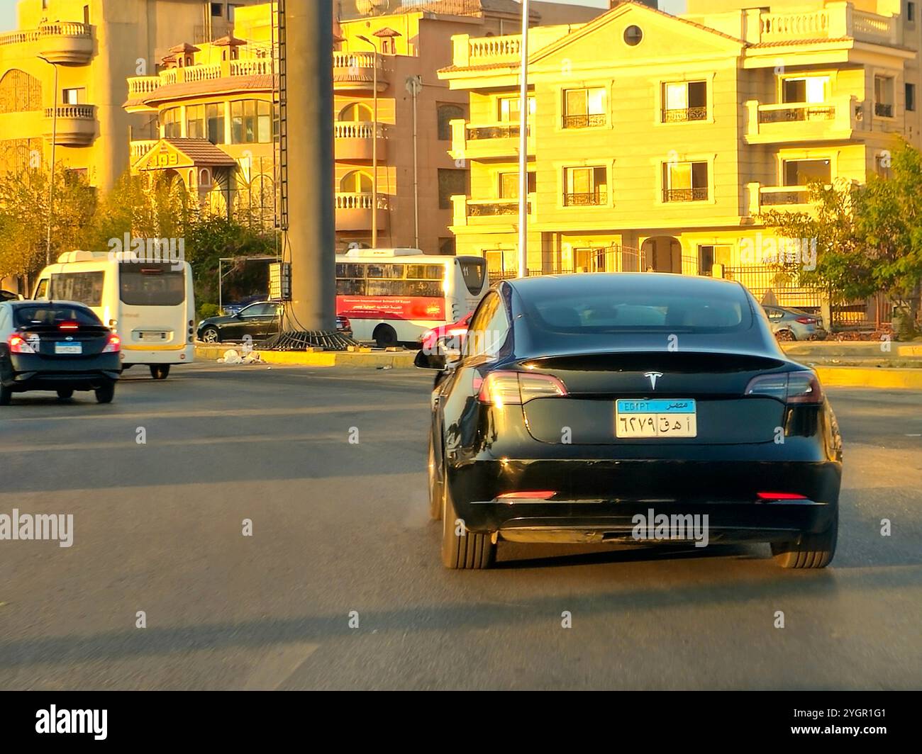 Cairo, Egypt, October 31 2024: a black Tesla car on the road, Tesla ...