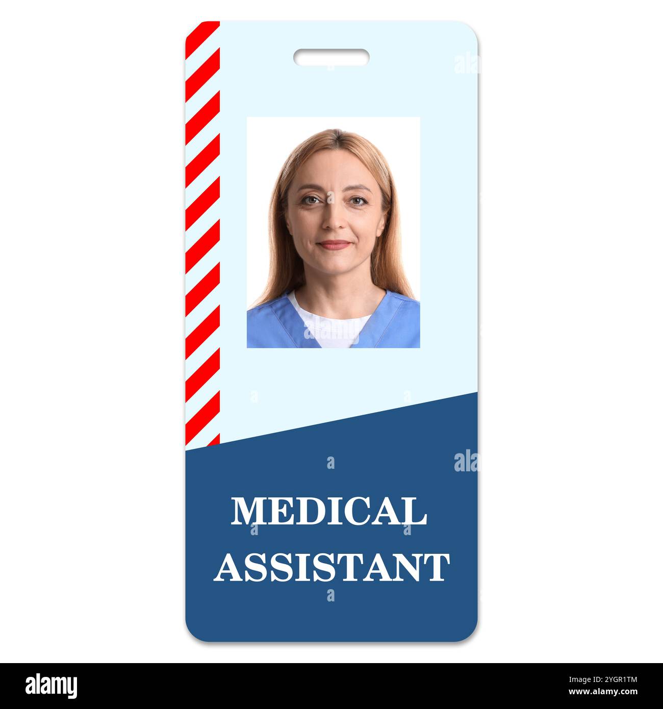 Medical assistant badge with photo of woman on white background Stock ...