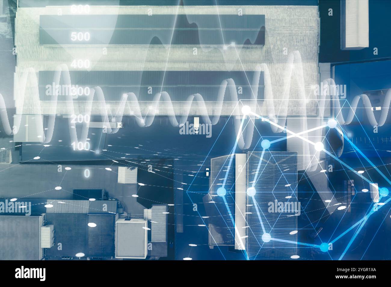 Aerial top view of warehouse. Logistics center. Scheme and graphs Stock ...