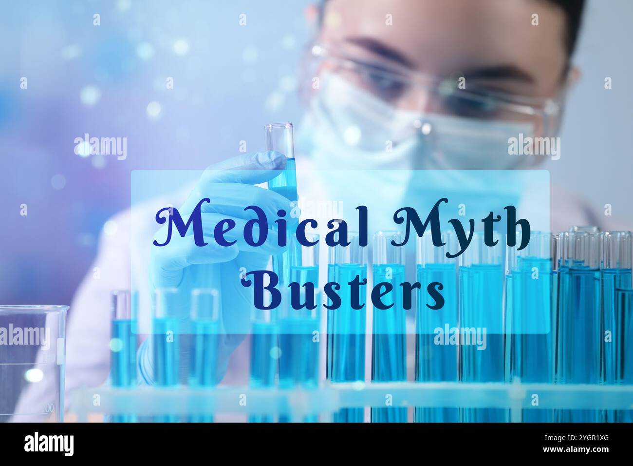 Medical mythbusters. Scientist holding test tube with sample in ...