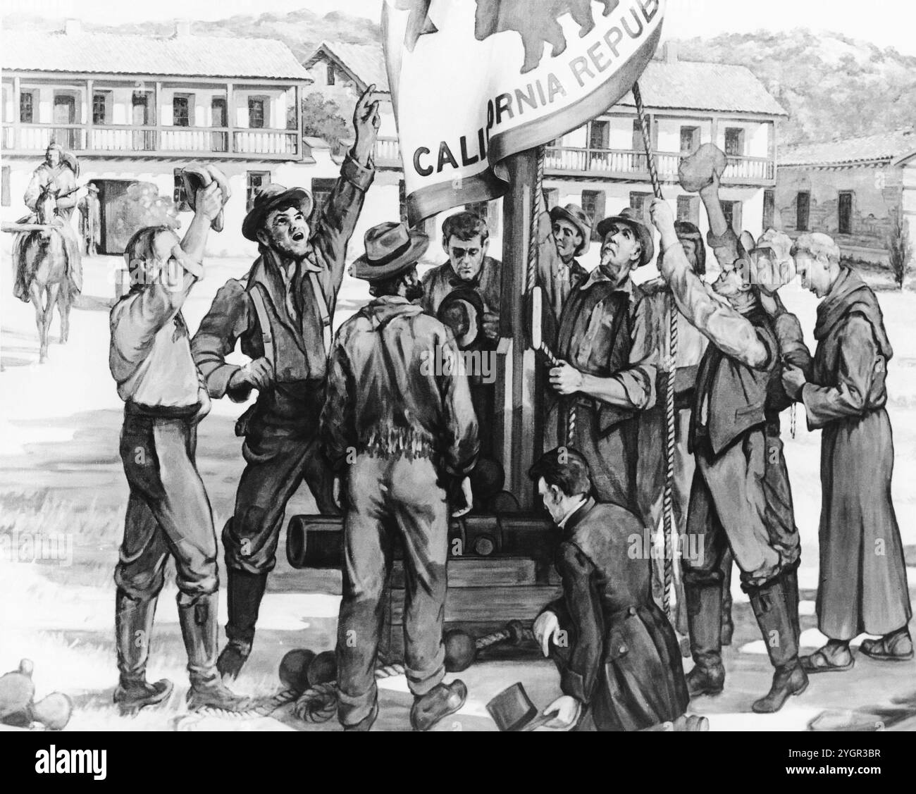 Raising the Bear flag at Sonoma, California. California was named the ...