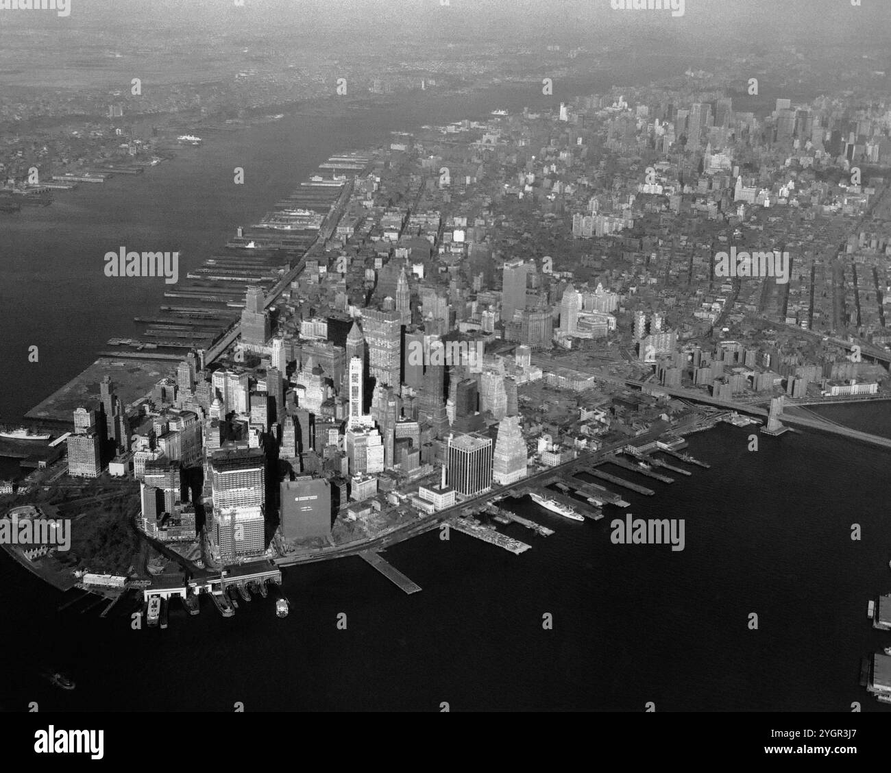 Aerial view of lower Manhattan New York City before the world trade ...