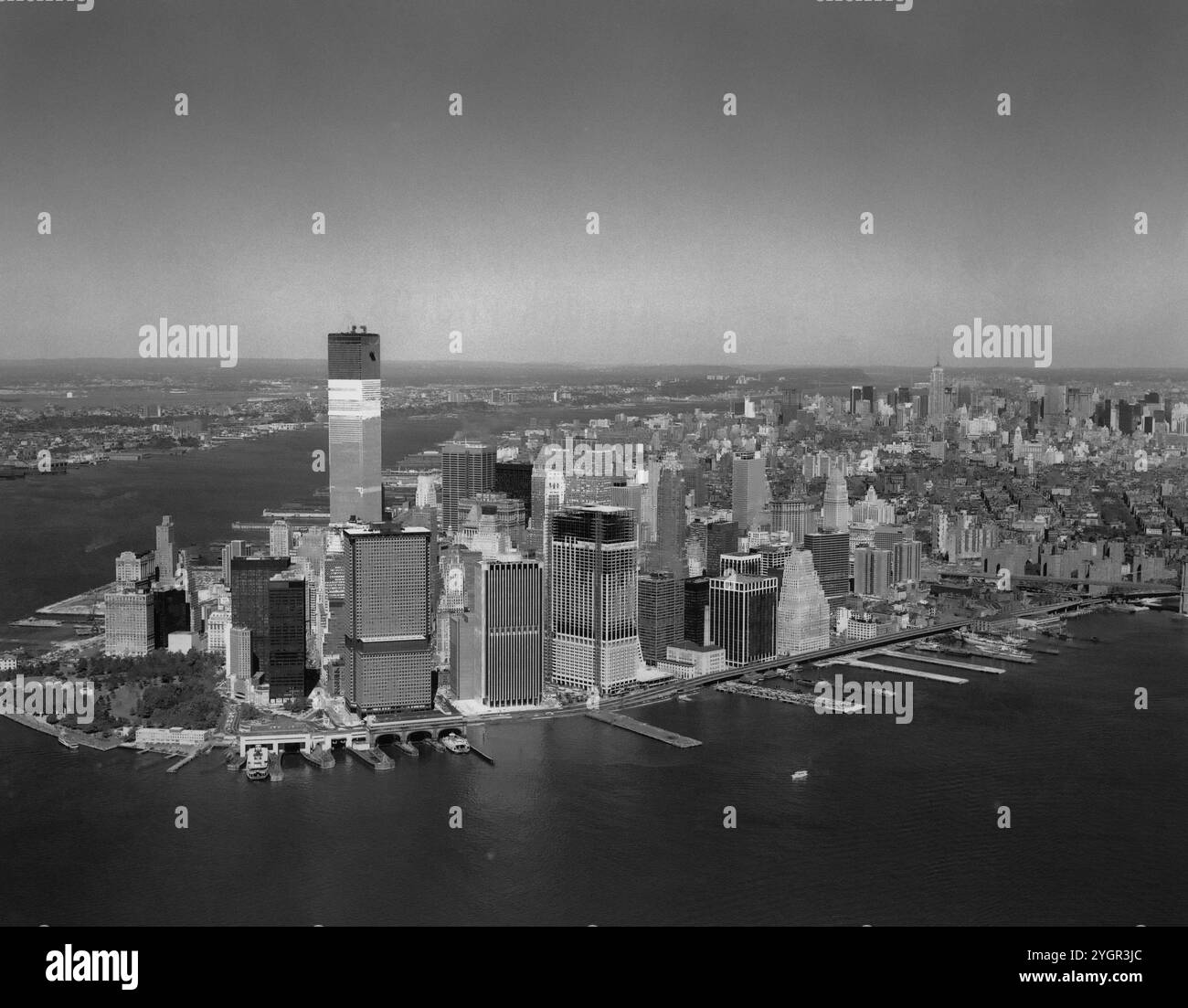 Aerial view of southern Manhattan financial district New York City ...
