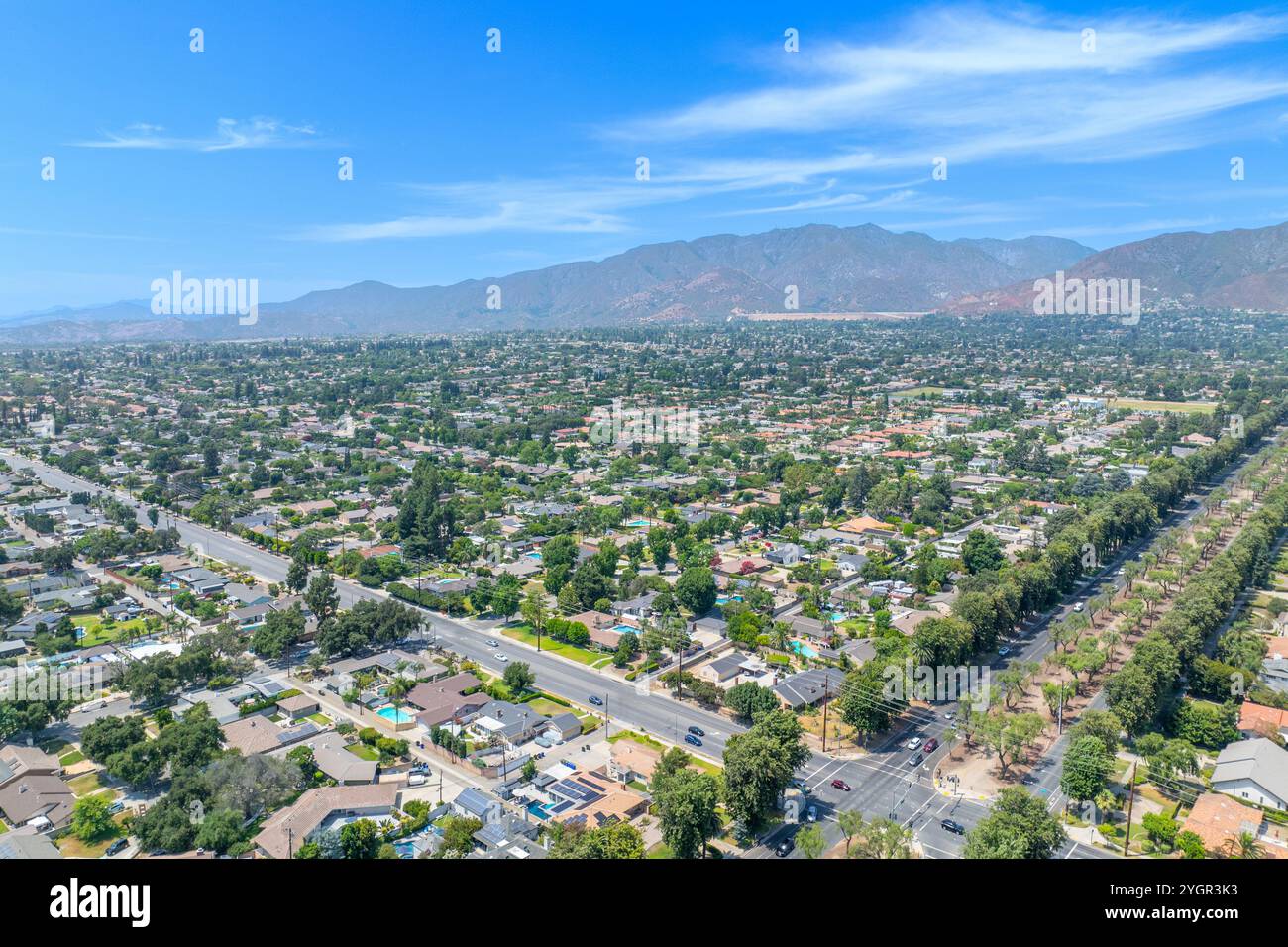 Aerial view of Upland city in San Bernardino County, California, on the ...