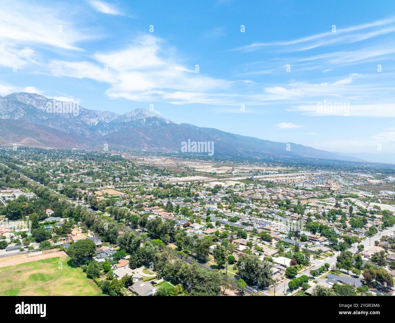 Aerial view of Upland city in San Bernardino County, California, on the ...