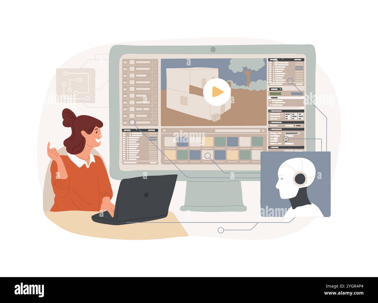 AI-Enhanced Post-Production abstract concept vector illustration Stock ...