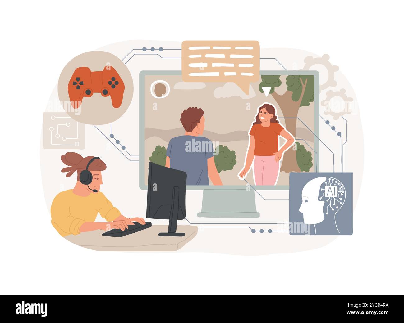 Ai Enhanced Gaming Abstract Concept Vector Illustration Stock Vector