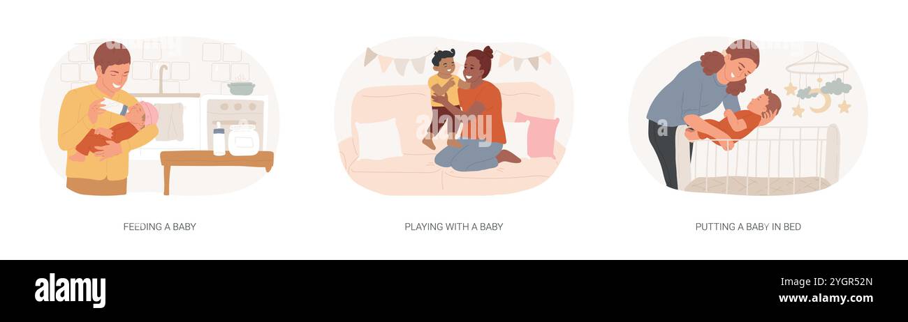 Young parents routine isolated cartoon vector illustrations se Stock ...