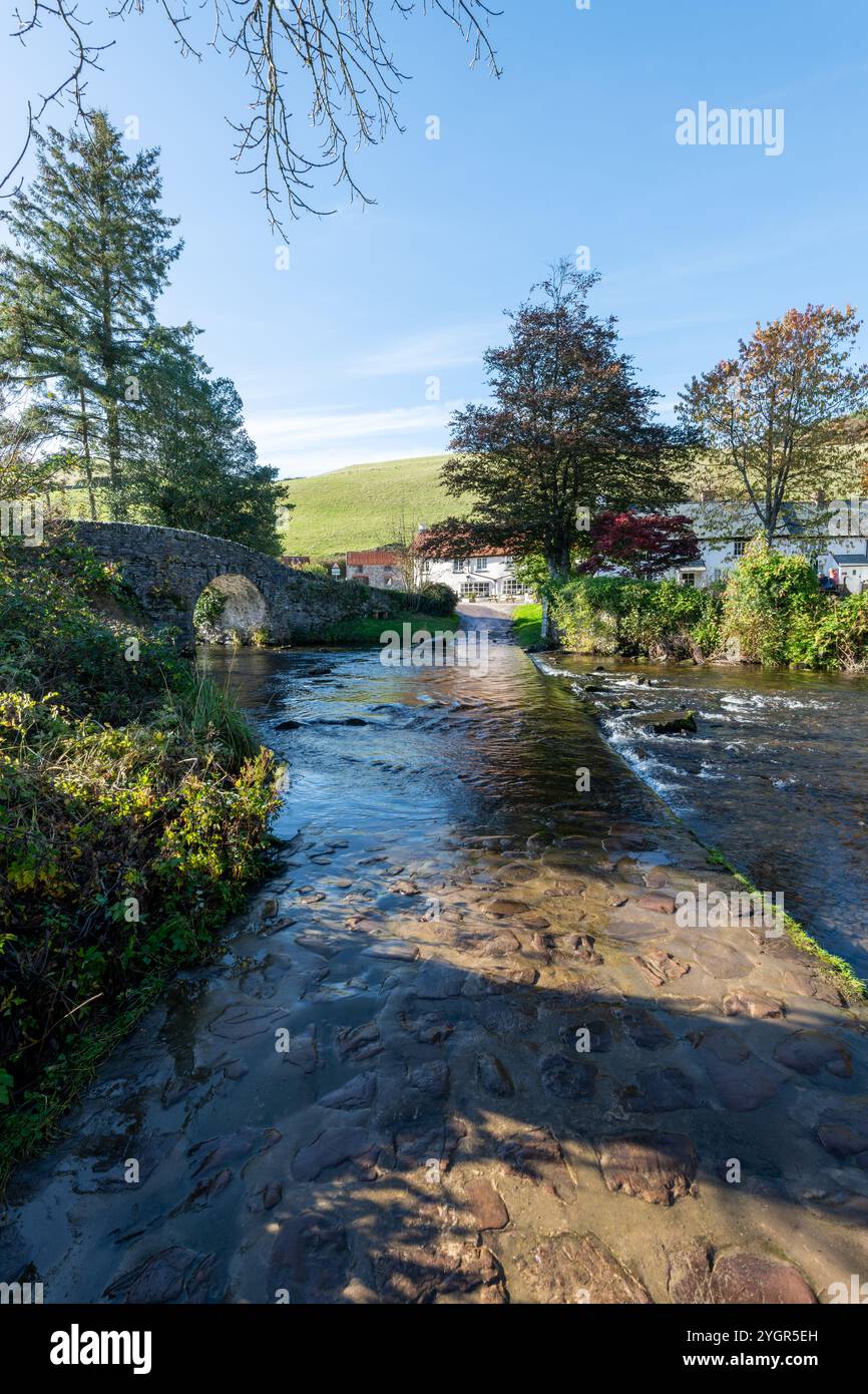 The Badgworthy water river flowing under Malmsmead bridge in Exmoor ...