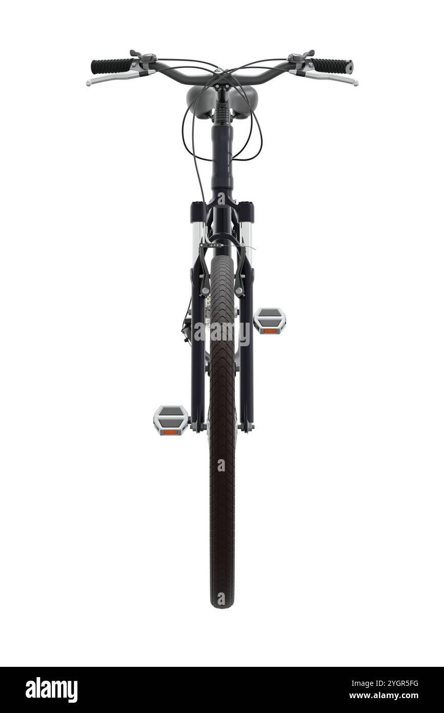 Black bicycle, front view isolated on white background, 3D illustration ...