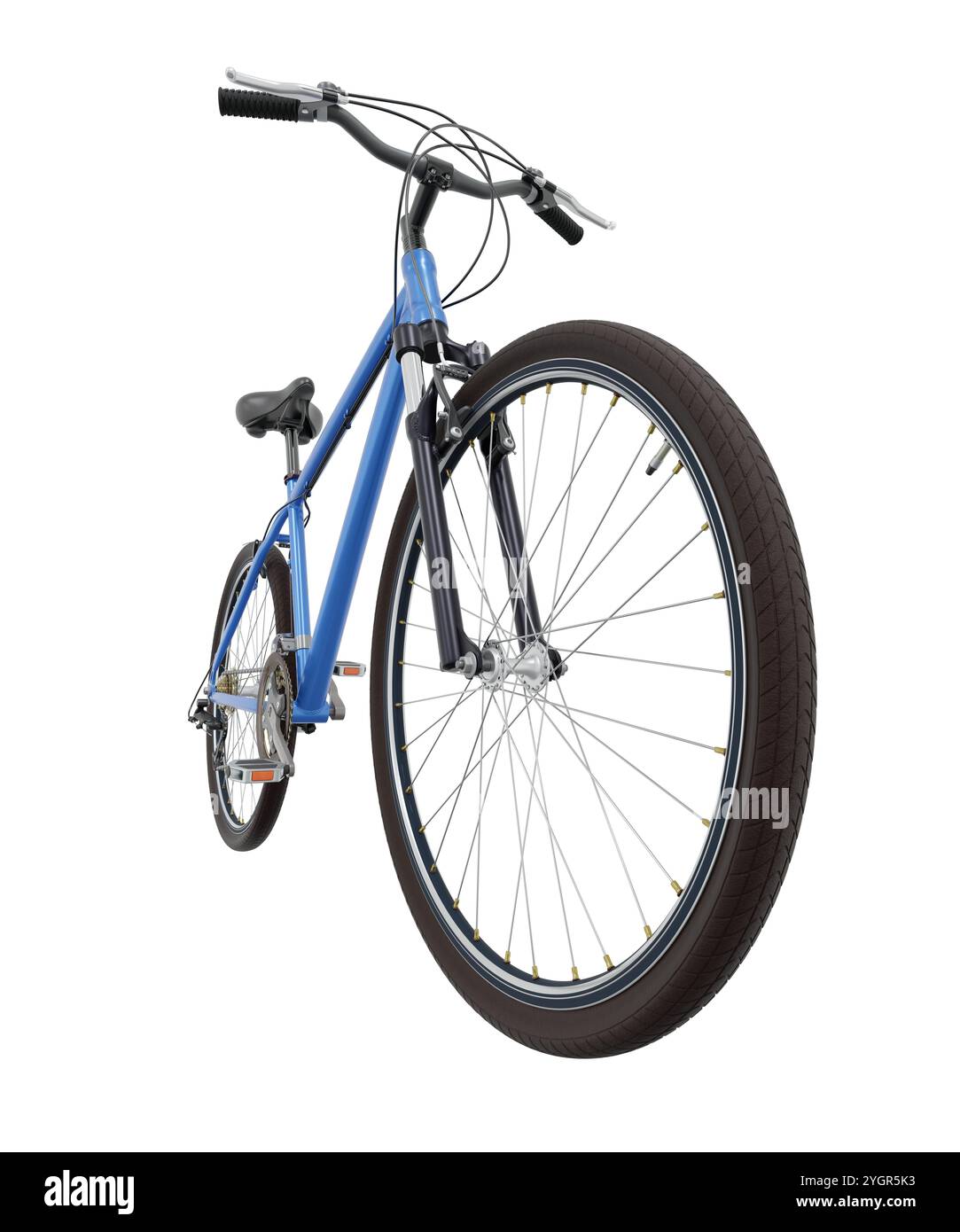 Blue bicycle, front side view with wide angle shot isolated on white ...