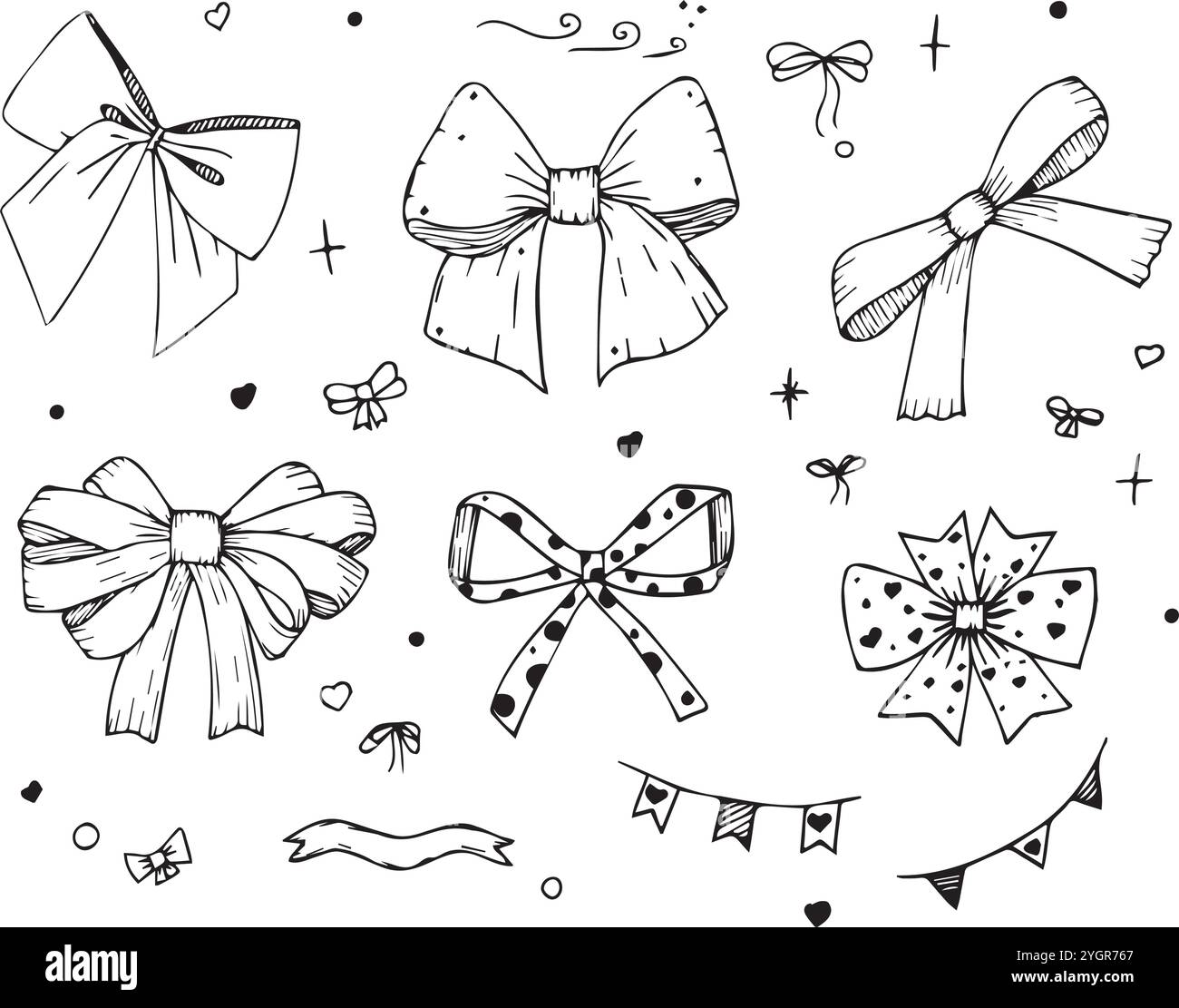 Collection of line drawing sketches of decorative birthday holiday ...