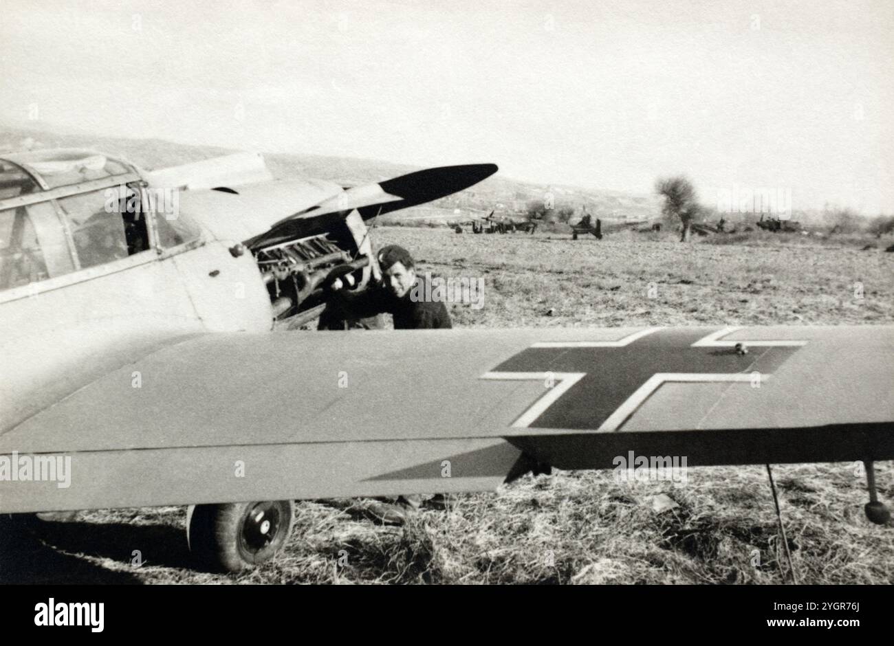 A Luftwaffe Messerschmitt Bf 108 Taifun trainer aircraft being serviced ...
