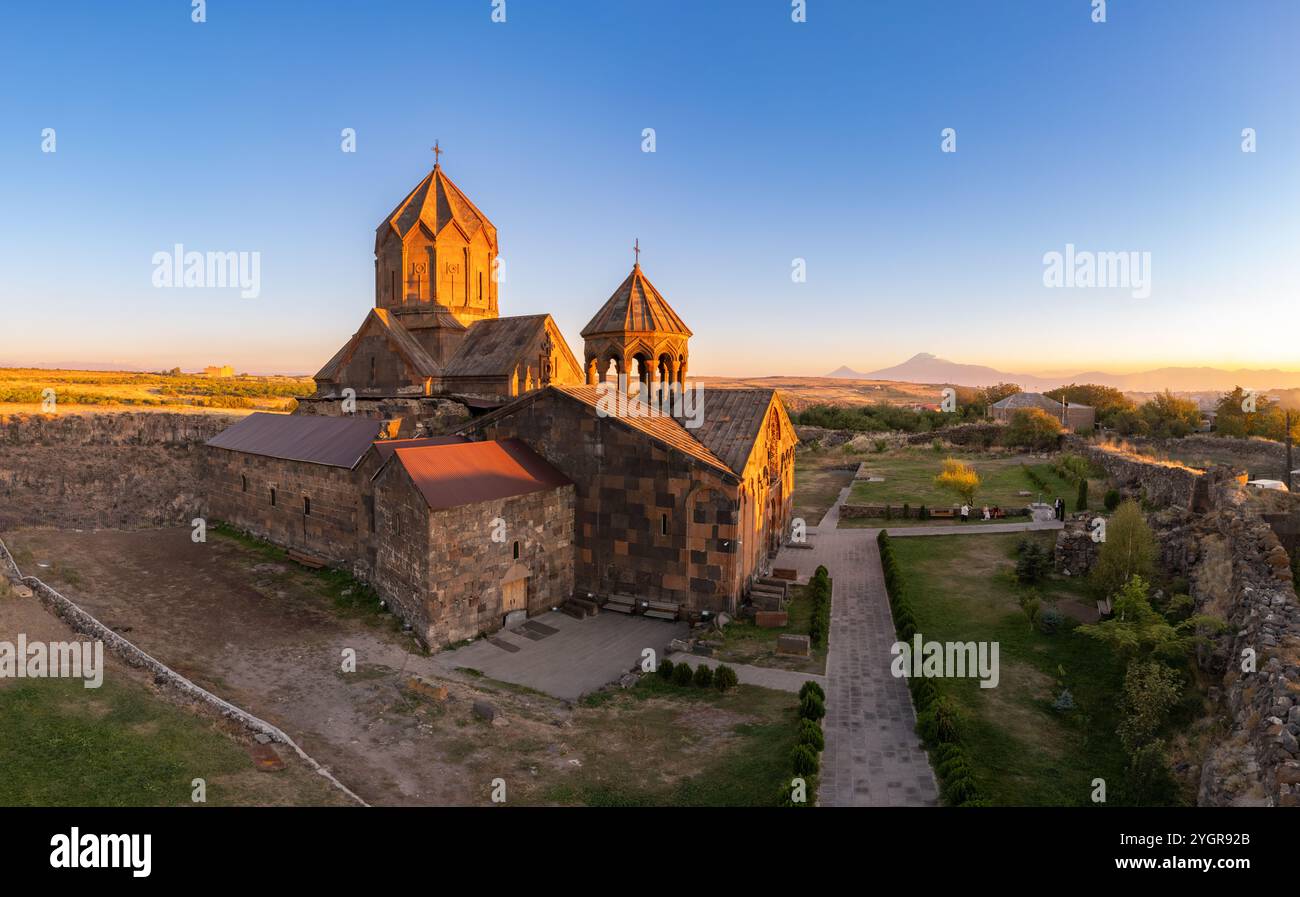 Aerial view of Hovhannavank monastery and Ohanavan village. Mount Ara ...