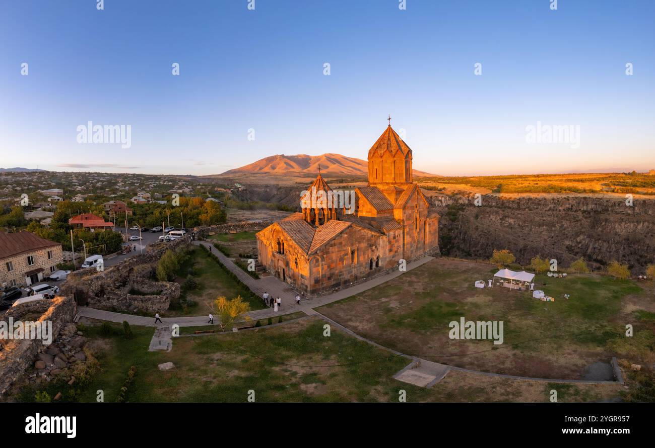 Aerial view of Hovhannavank monastery and Ohanavan village. Mount Ara ...