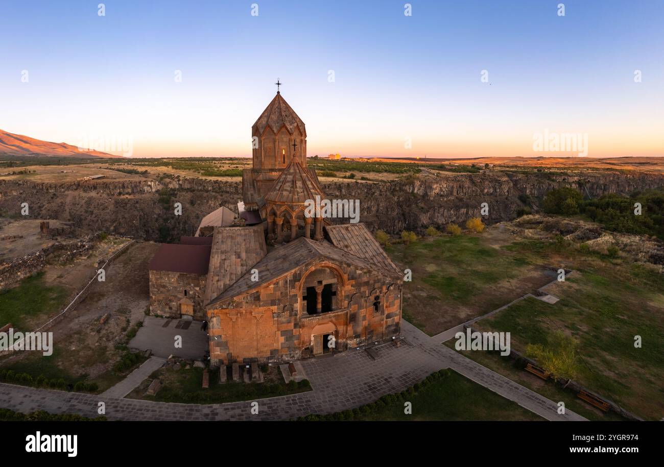 Aerial view of Hovhannavank monastery and Ohanavan village. Mount Ara ...