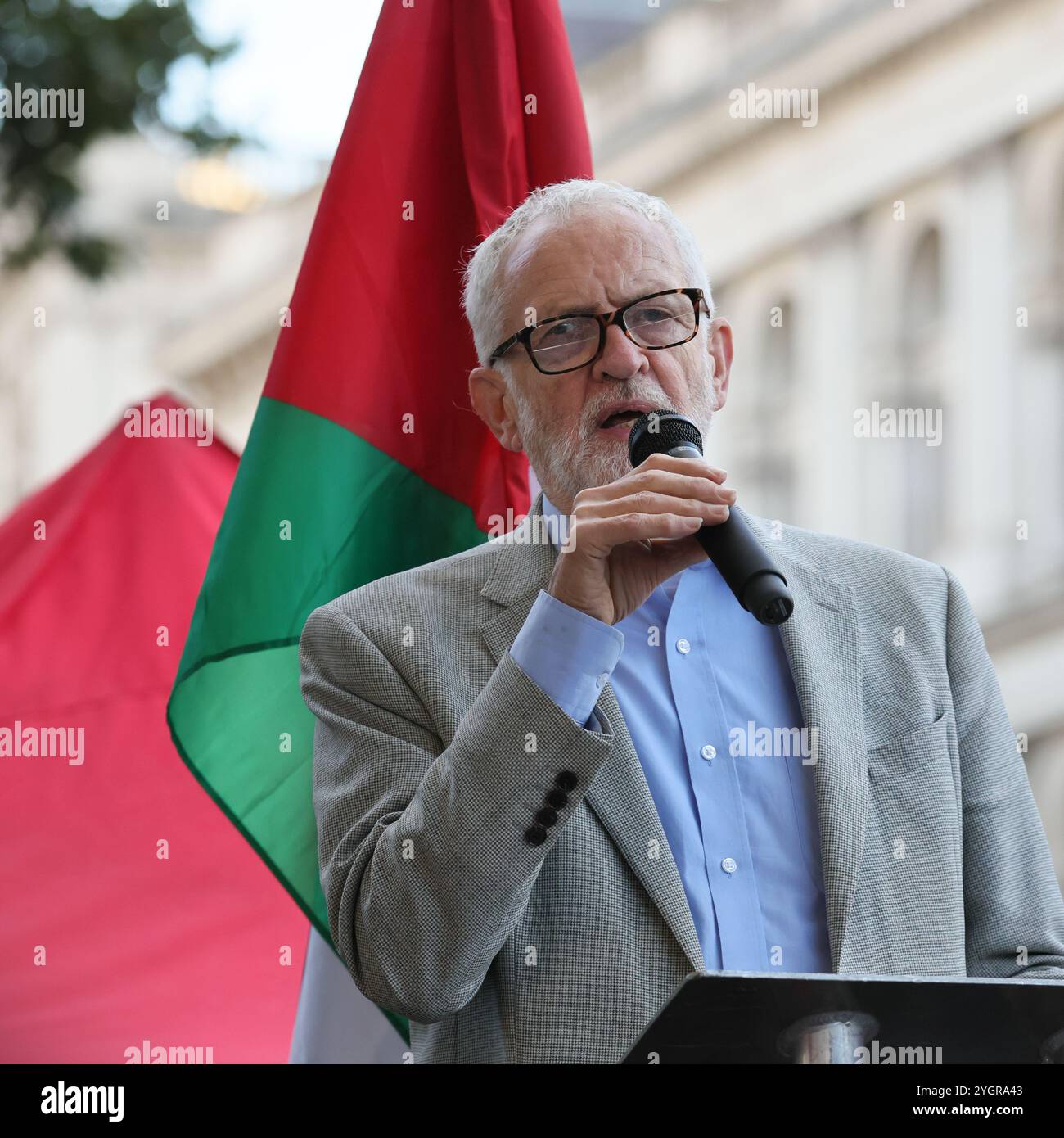 Jeremy Corbyn, MP, former leader of the Labour Party, speaks at a ...