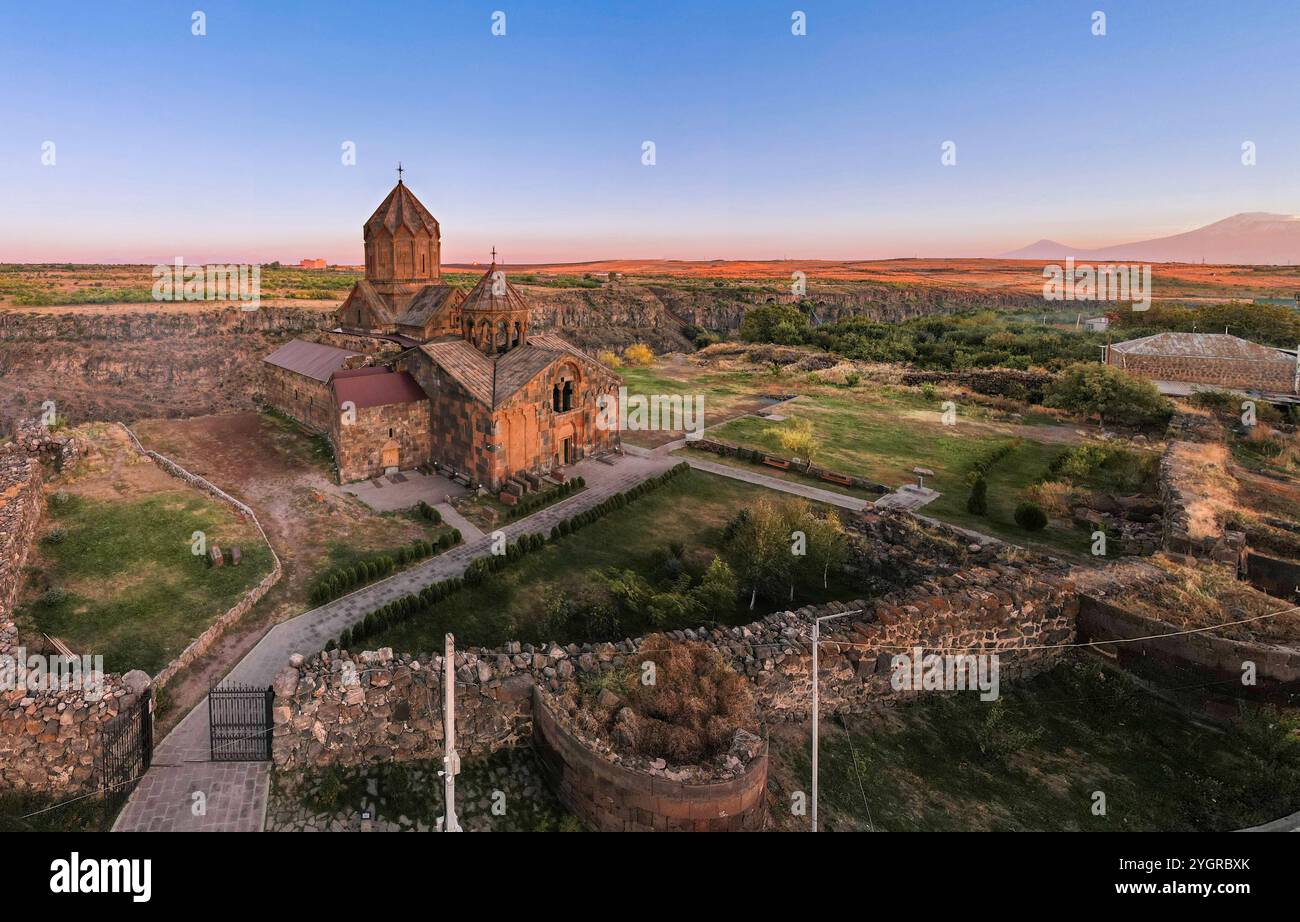 Aerial view of Hovhannavank monastery and Ohanavan village. Mount Ara ...