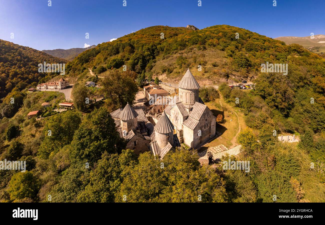 Aerial view of Medieval Haghartsin monastery complex 11th century on ...