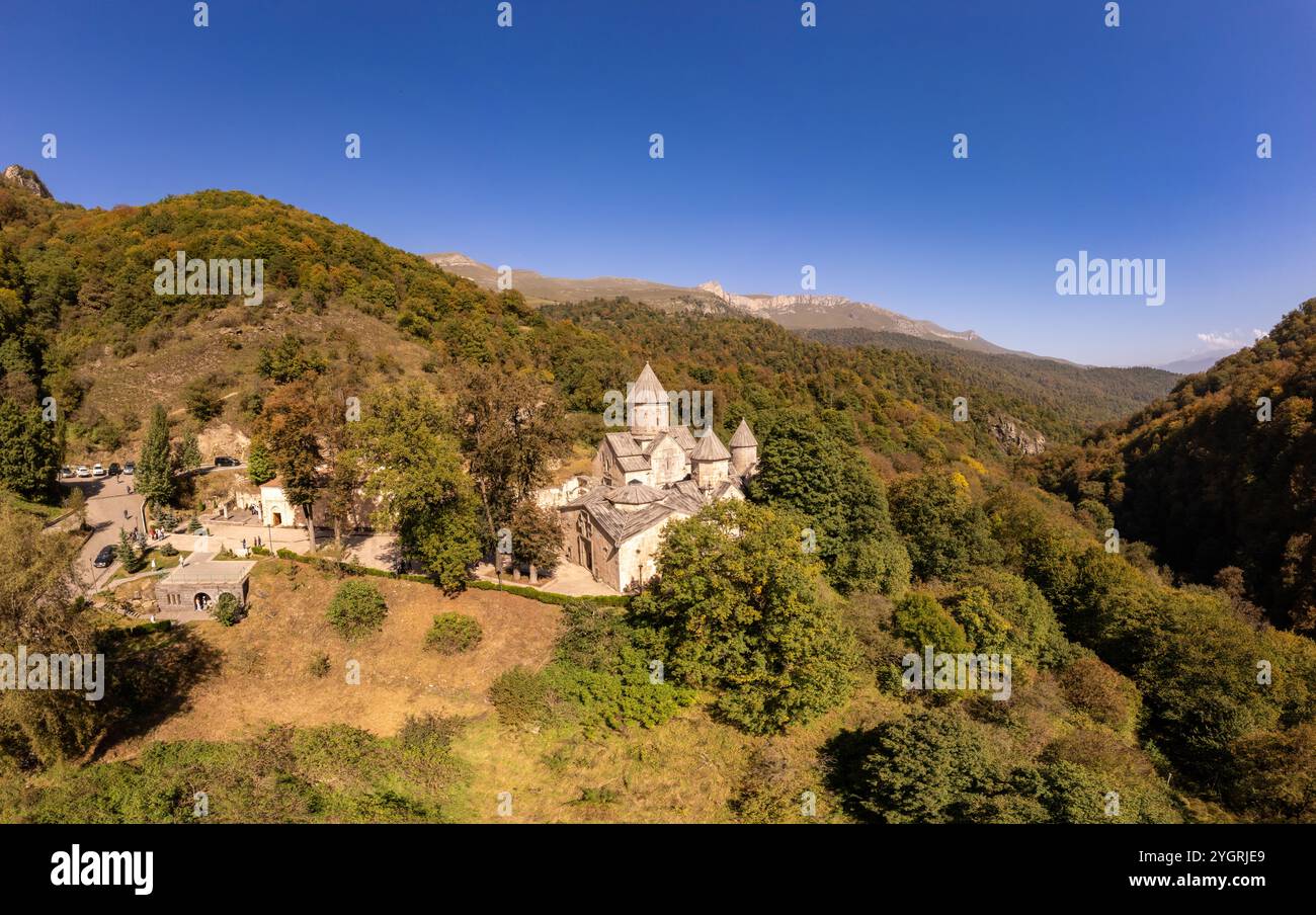 Aerial view of Medieval Haghartsin monastery complex 11th century on ...
