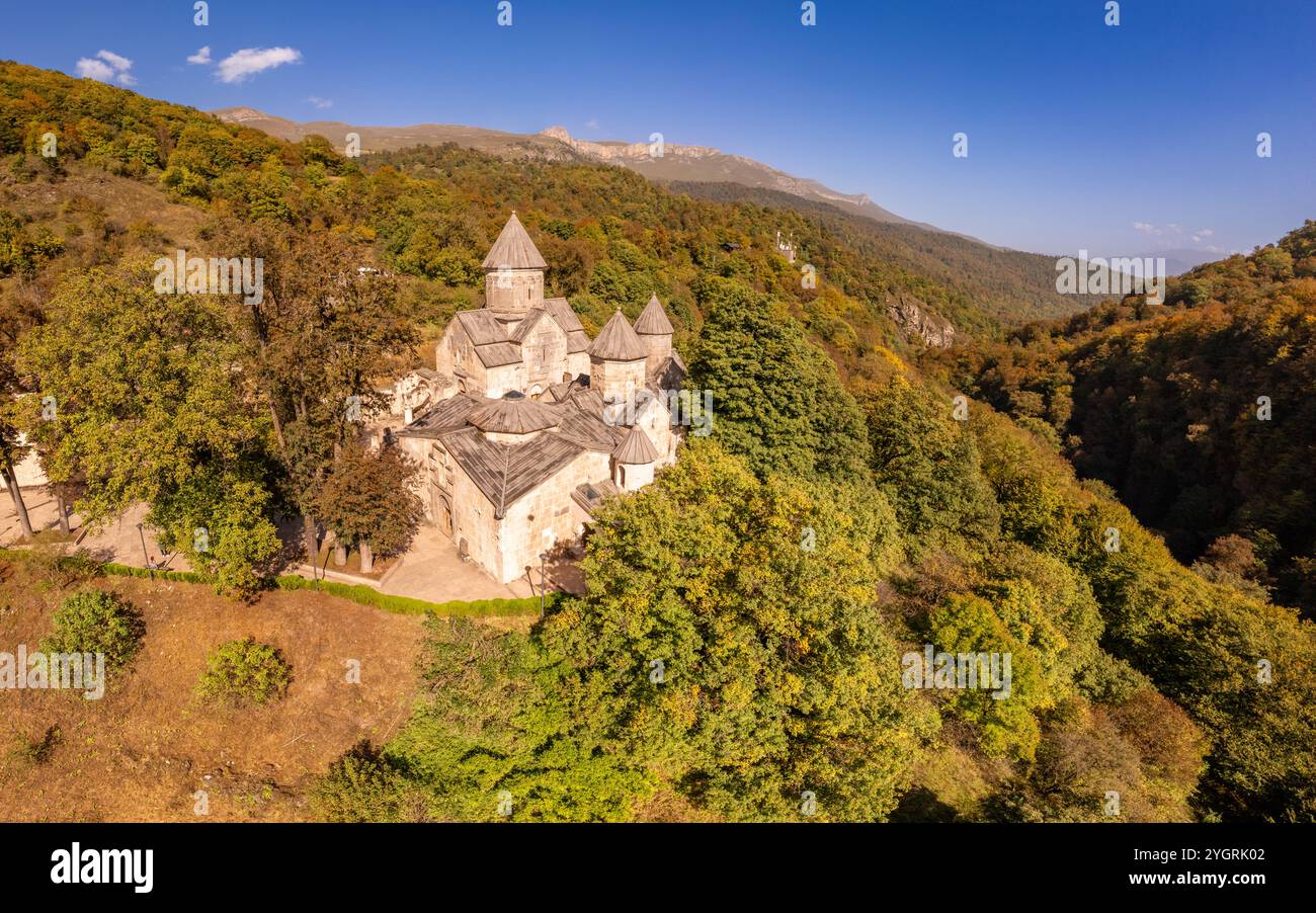 Aerial view of Medieval Haghartsin monastery complex 11th century on ...
