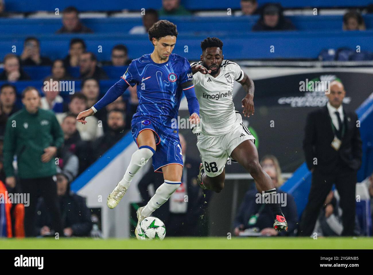 Joao Felix of Chelsea (L) and Yan Eteki of Noah (R) seen in action ...