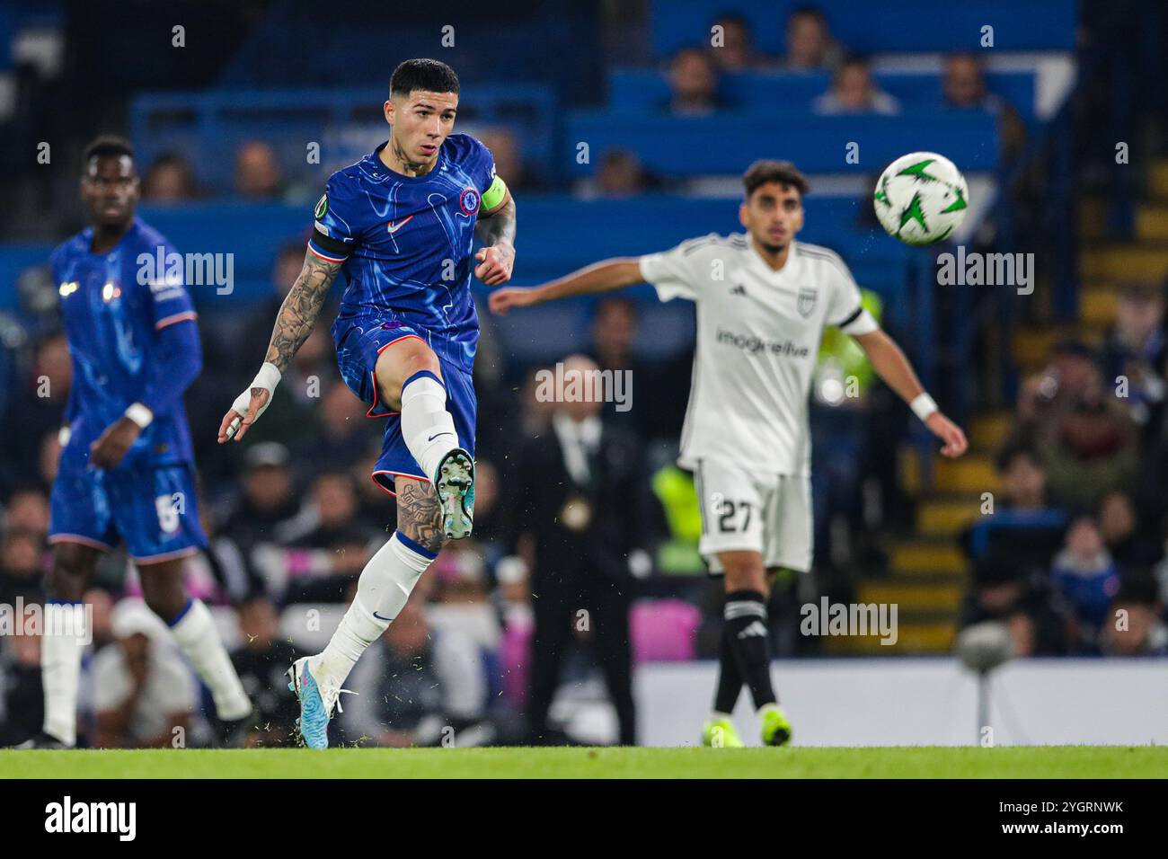 Enzo Fernandez of Chelsea seen in action during the UEFA Conference ...