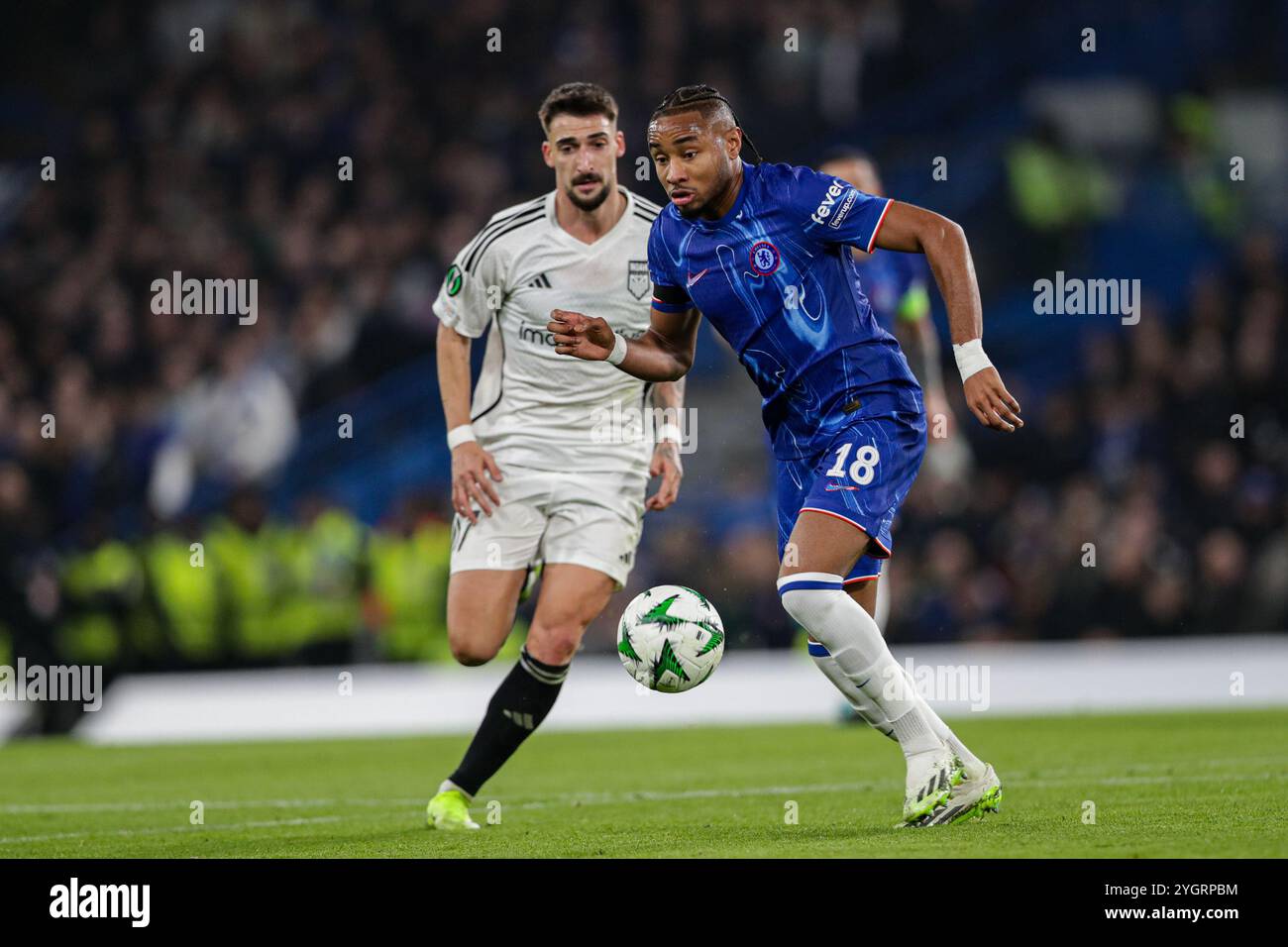 Christopher Nkunku of Chelsea seen in action during the UEFA Conference ...
