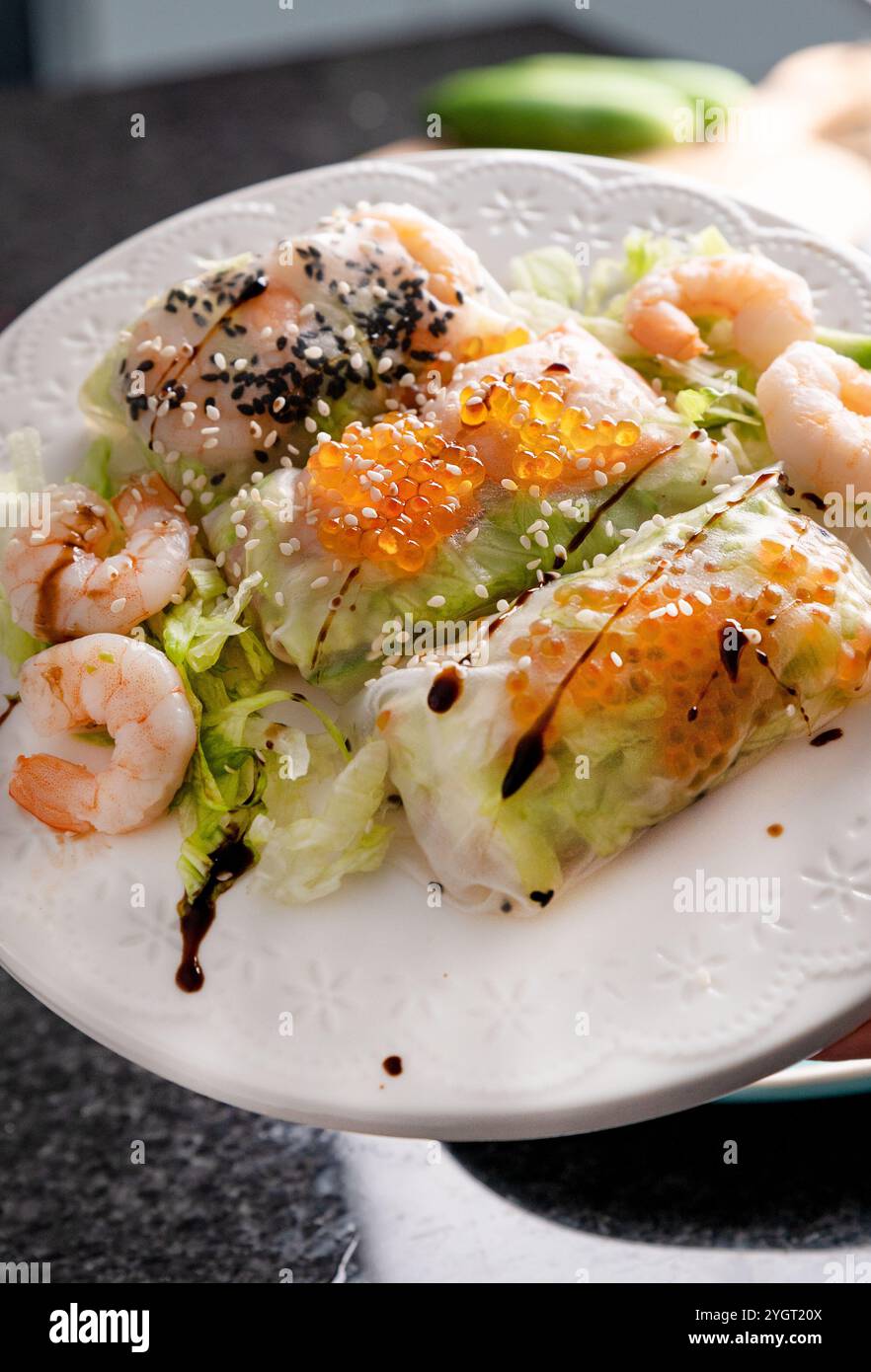 Fresh Seafood Spring Rolls with Shrimp and Caviar Asian Fusion ...