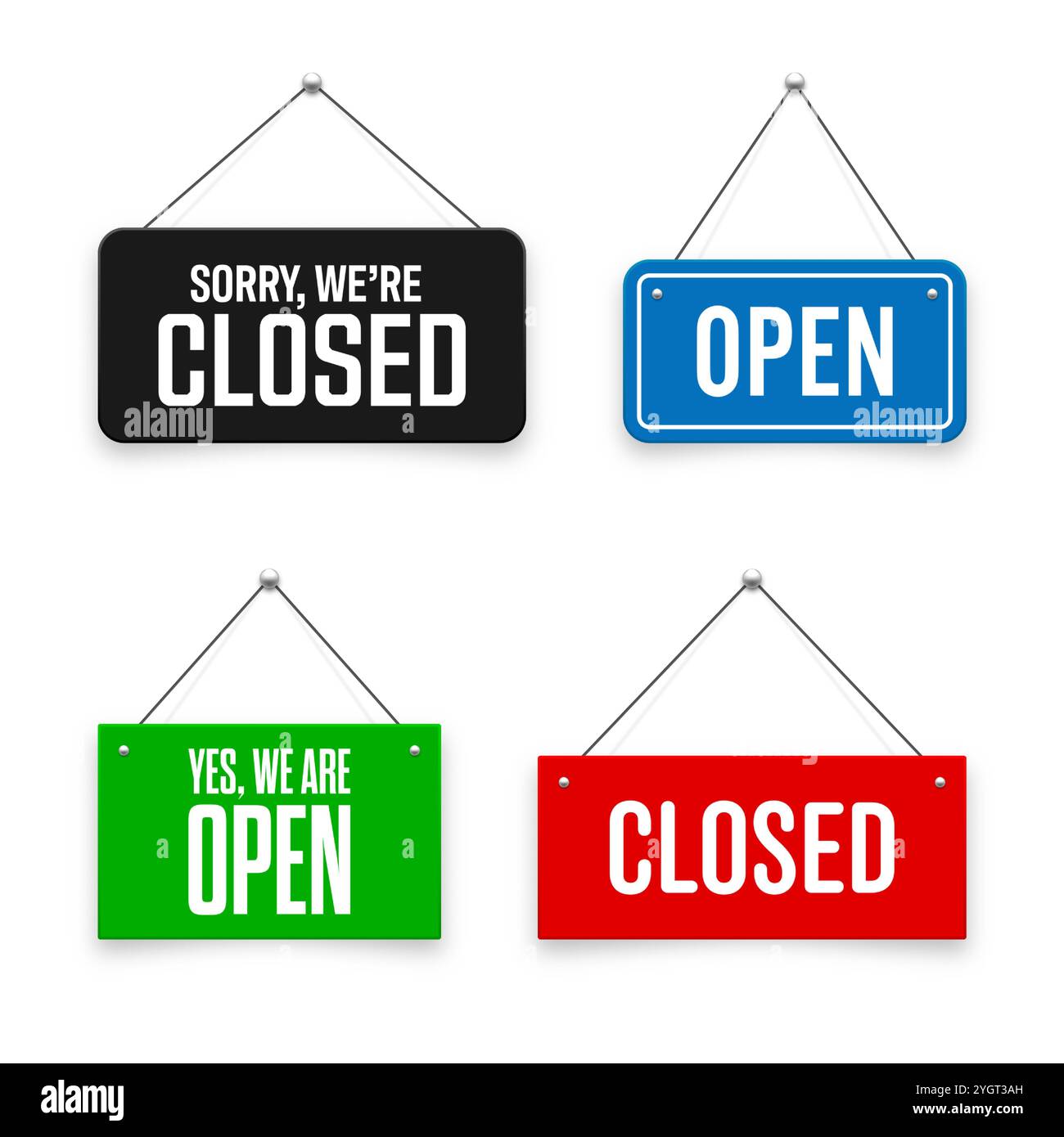 Realistic open or closed hanging signboards. Vintage door sign for cafe ...