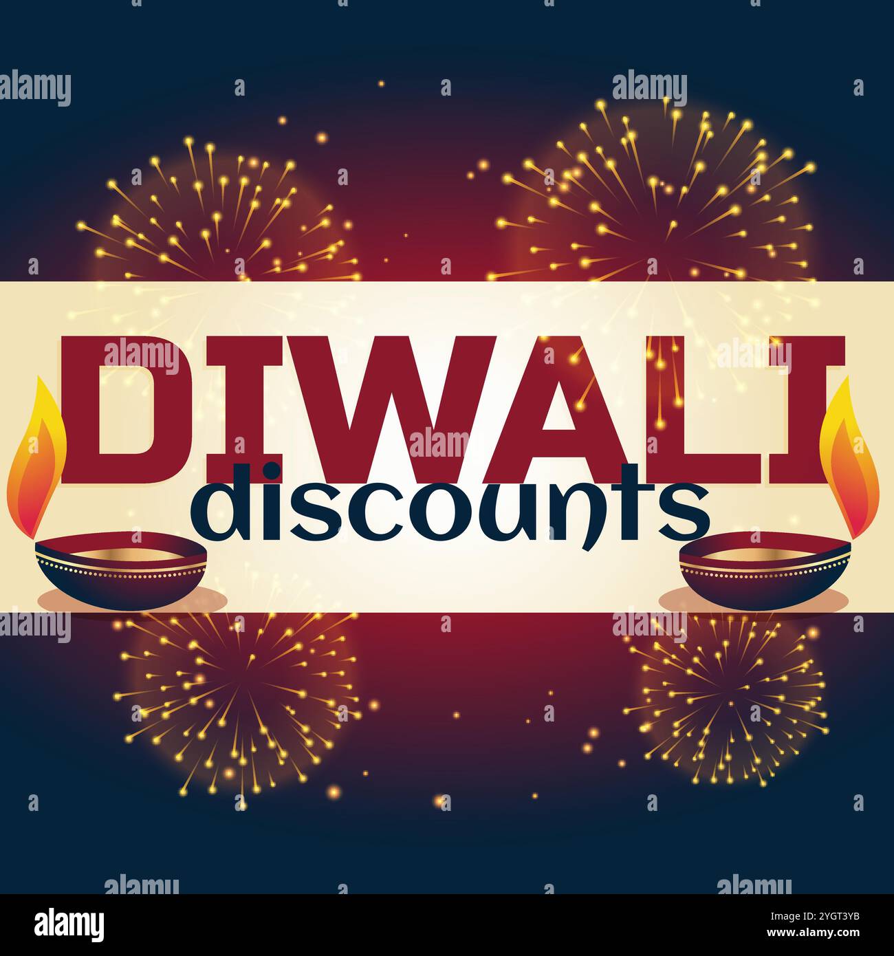 diwali discount background with two diya and fireworks Stock Vector ...