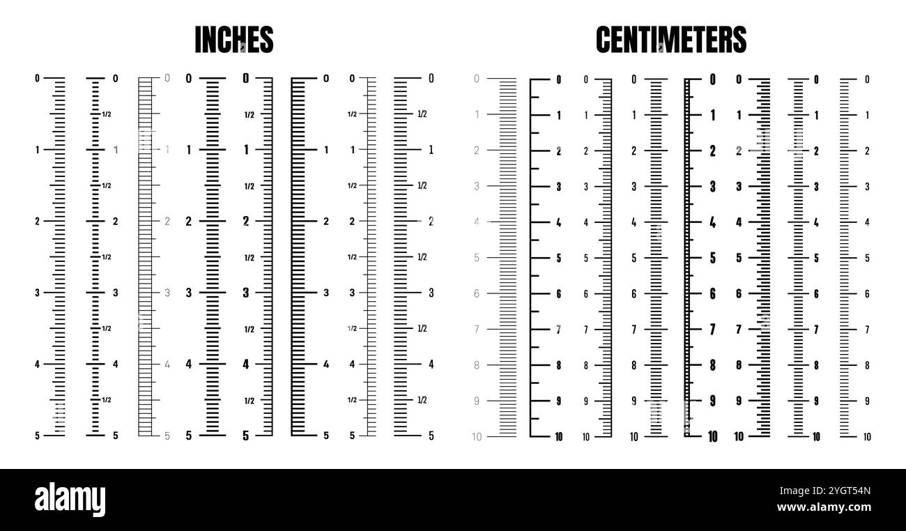 Vertical centimeter and inch scale for measuring length or height ...