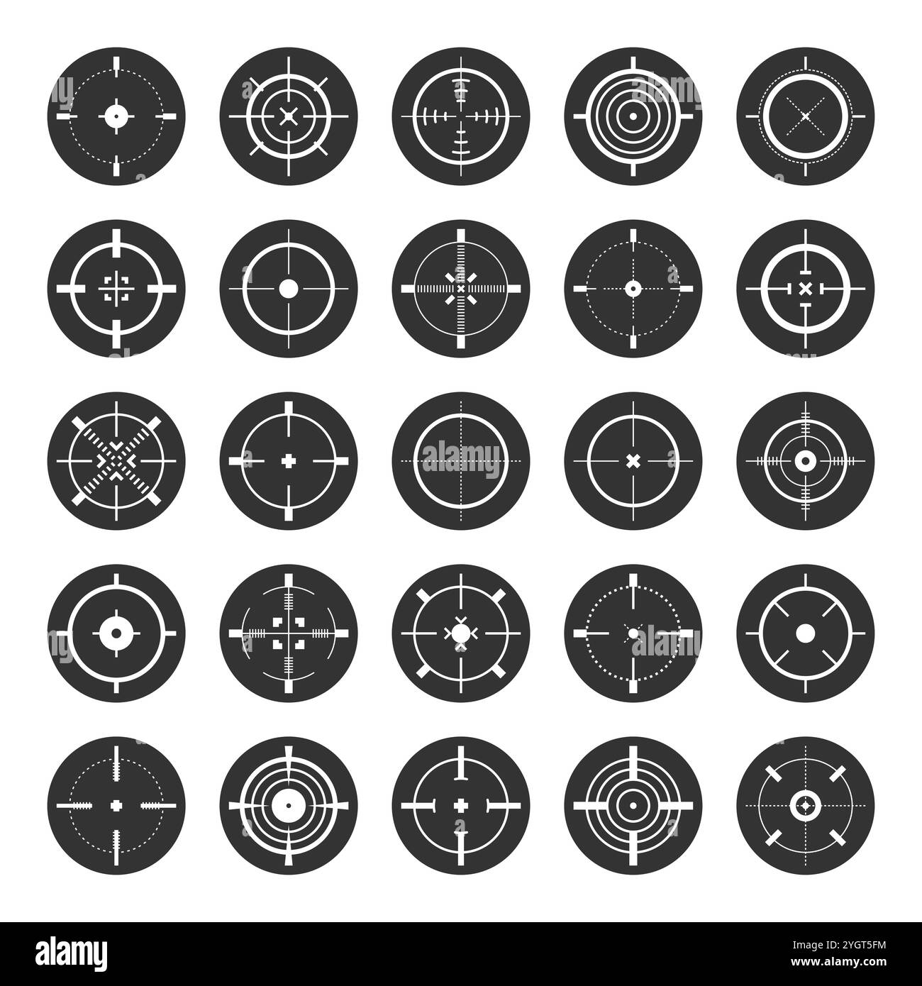 Round sniper rifle sights, weapon optical scope crosshair. Hunting gun ...