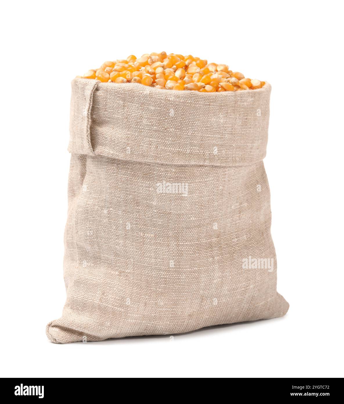 Fresh corn kernels in burlap sack isolated on white Stock Photo - Alamy