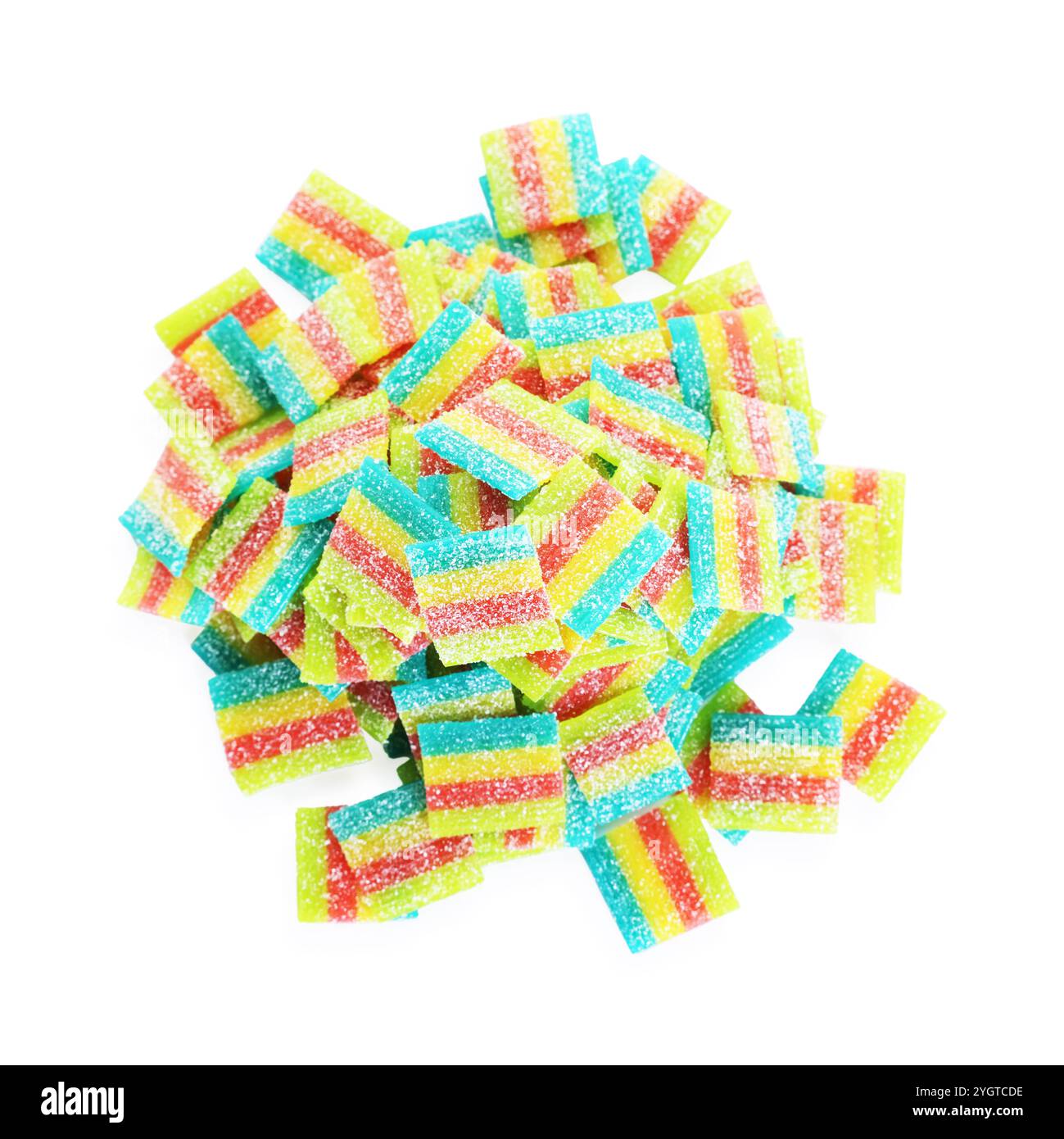 Tasty rainbow sour belts isolated on white, top view Stock Photo - Alamy