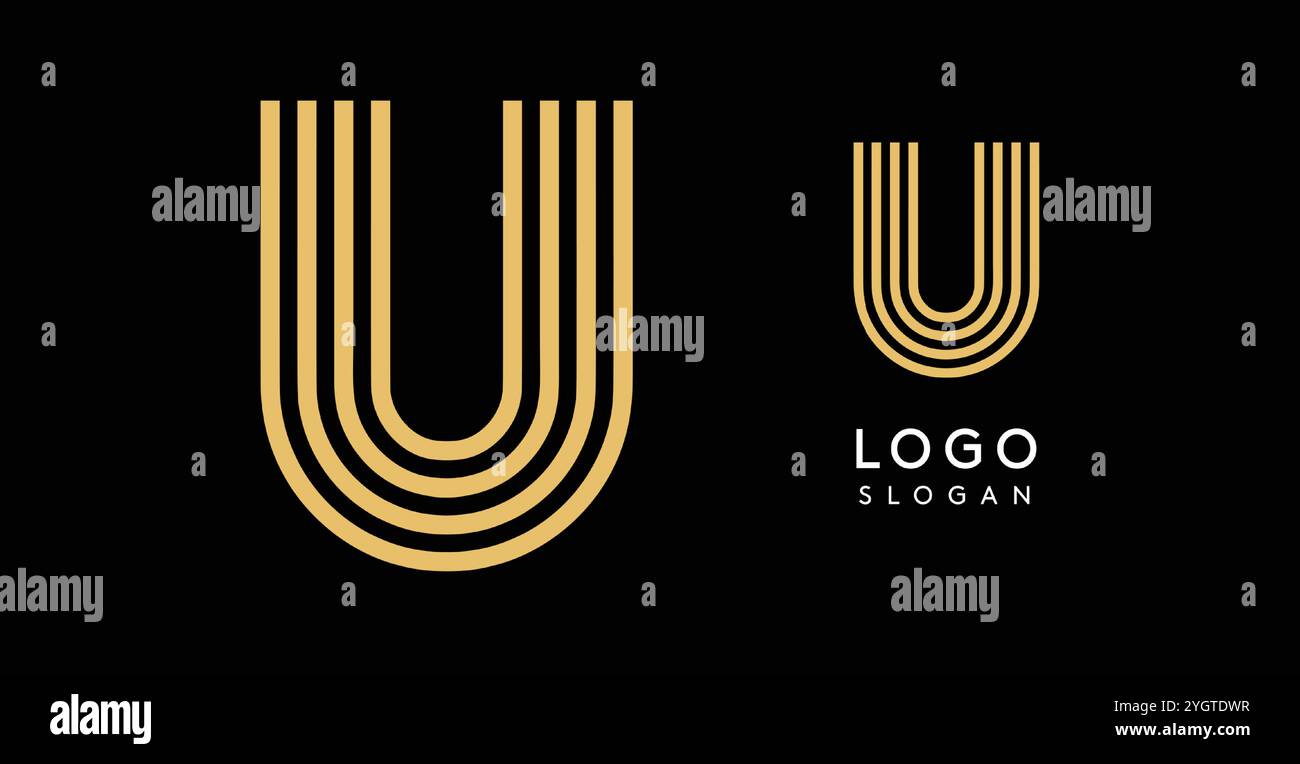 stylized golden letter U composed of concentric lines forming an ...