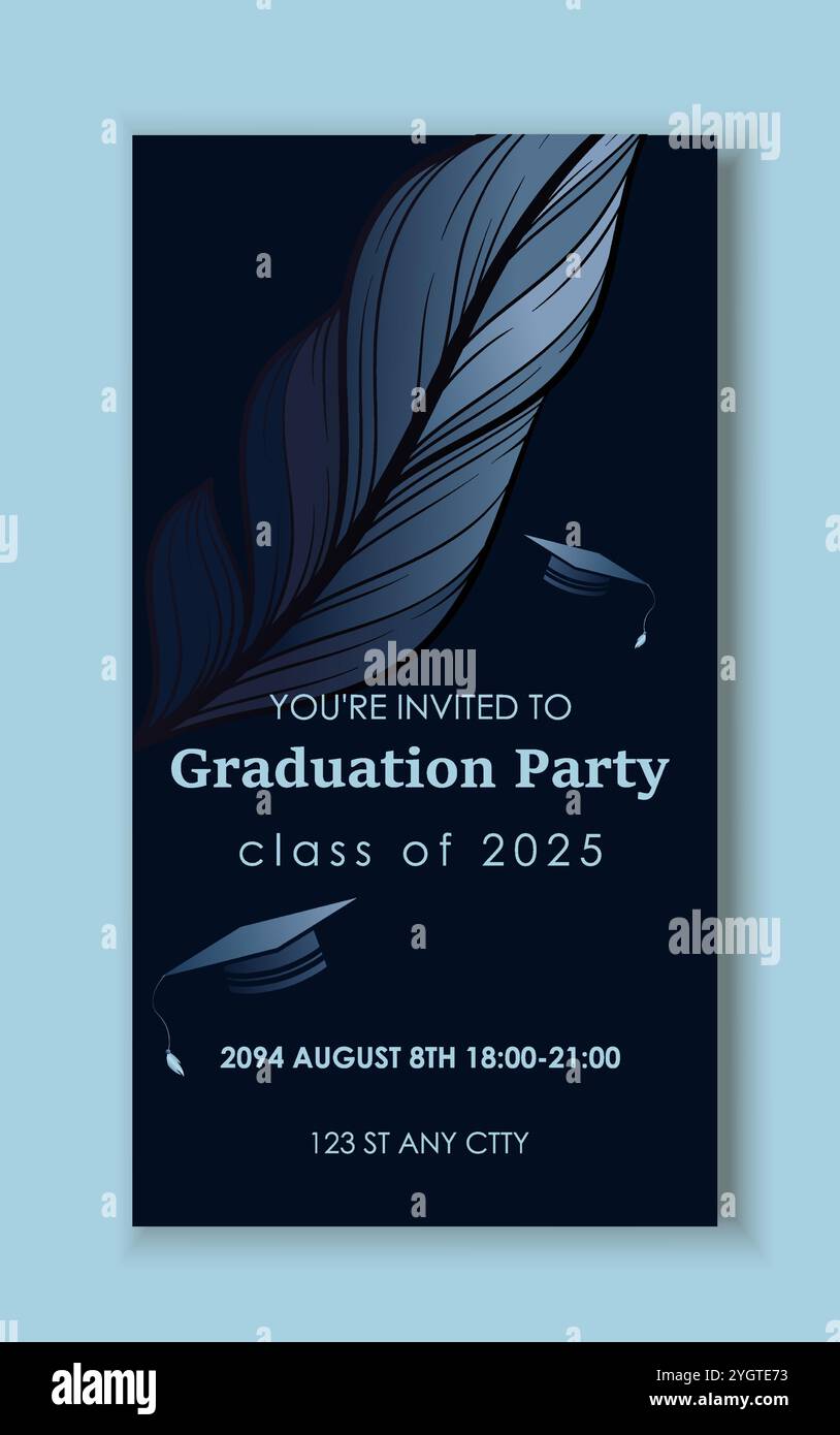 Graduation party invitation. Graduation caps and leaves. Education and ...