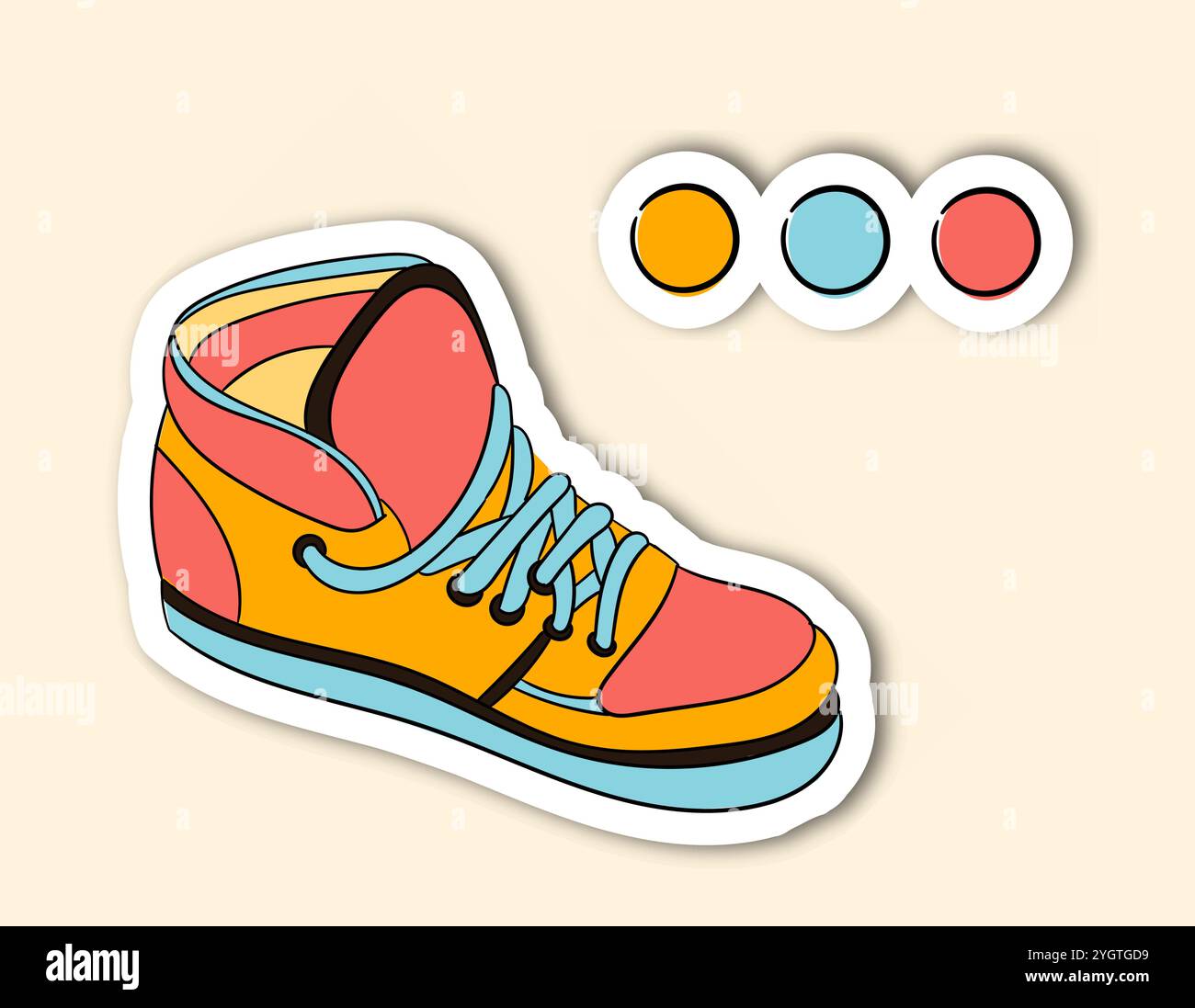 Retro cool sticker. Red and yellow sneakers. Back to 80s and 90s ...