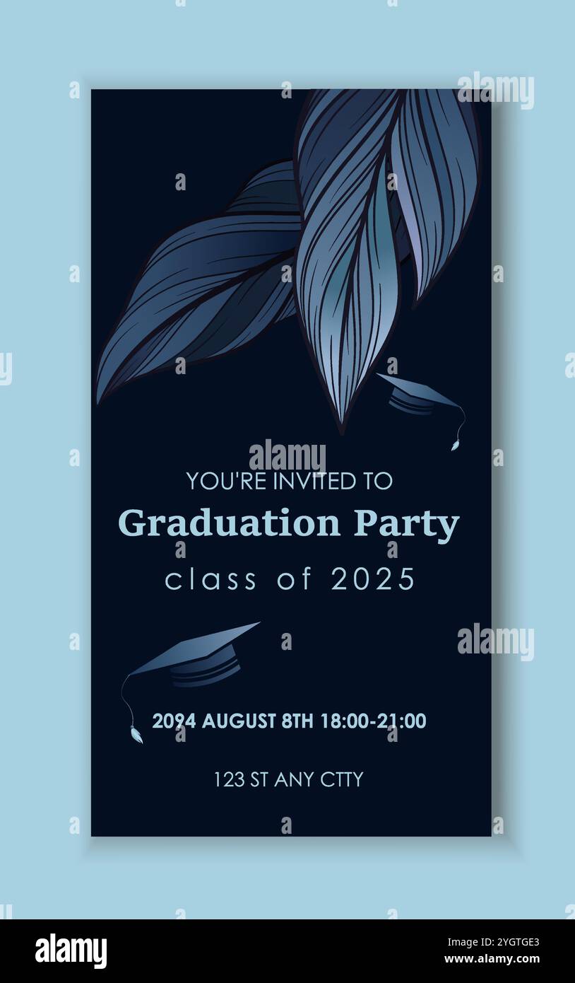 Graduation party invitation. Graduation caps and leaves. Education and ...