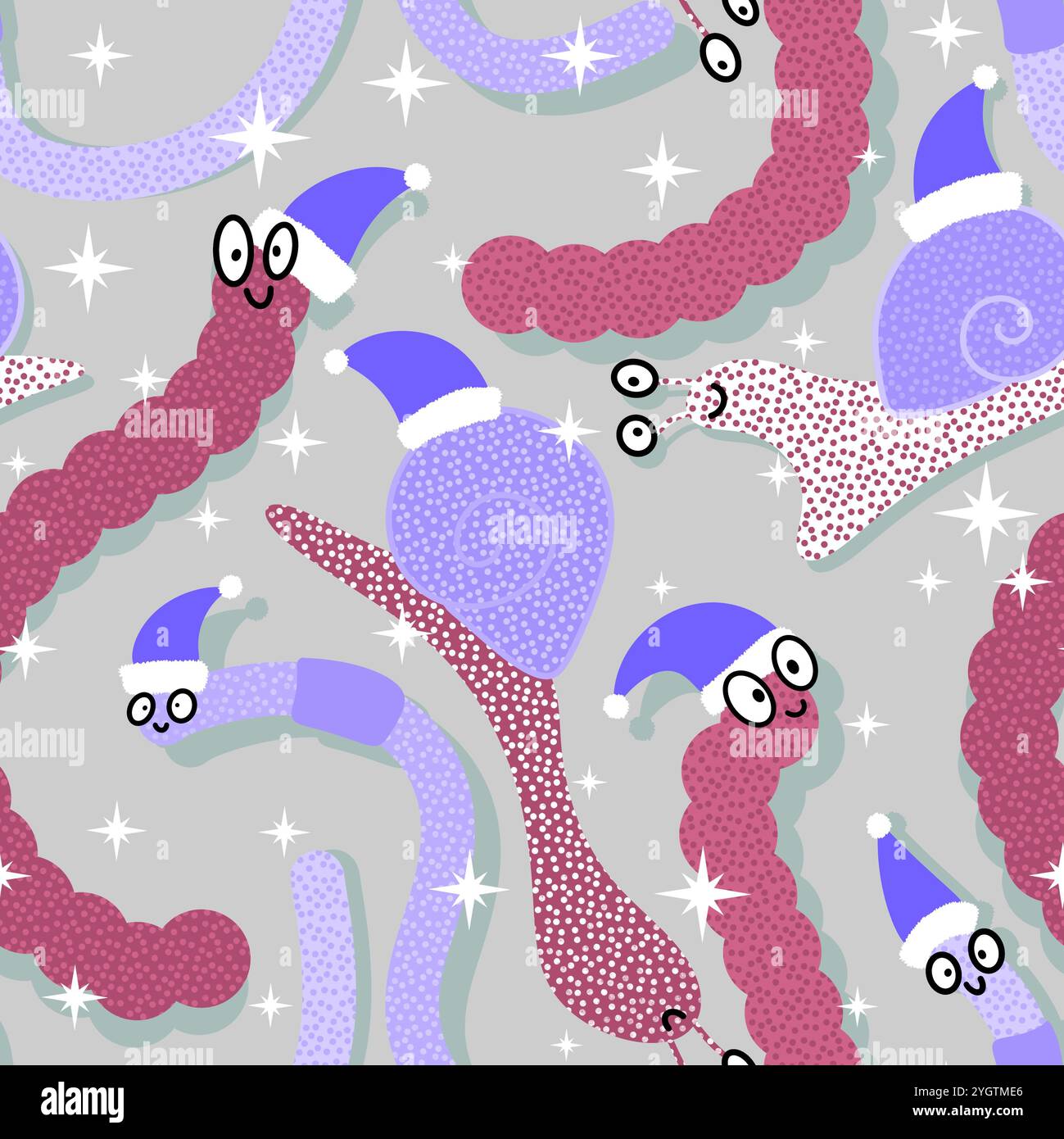 Christmas animals seamless worms and Santa hat pattern for wrapping ...