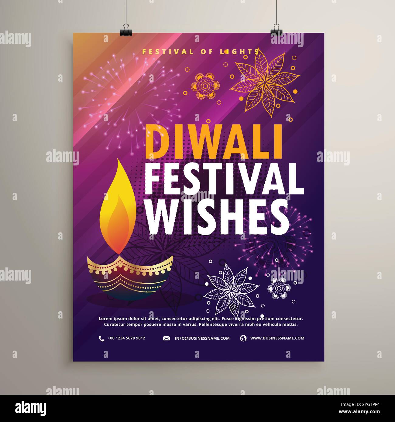 amazing diwali flyer template with diya and floral decoration Stock ...