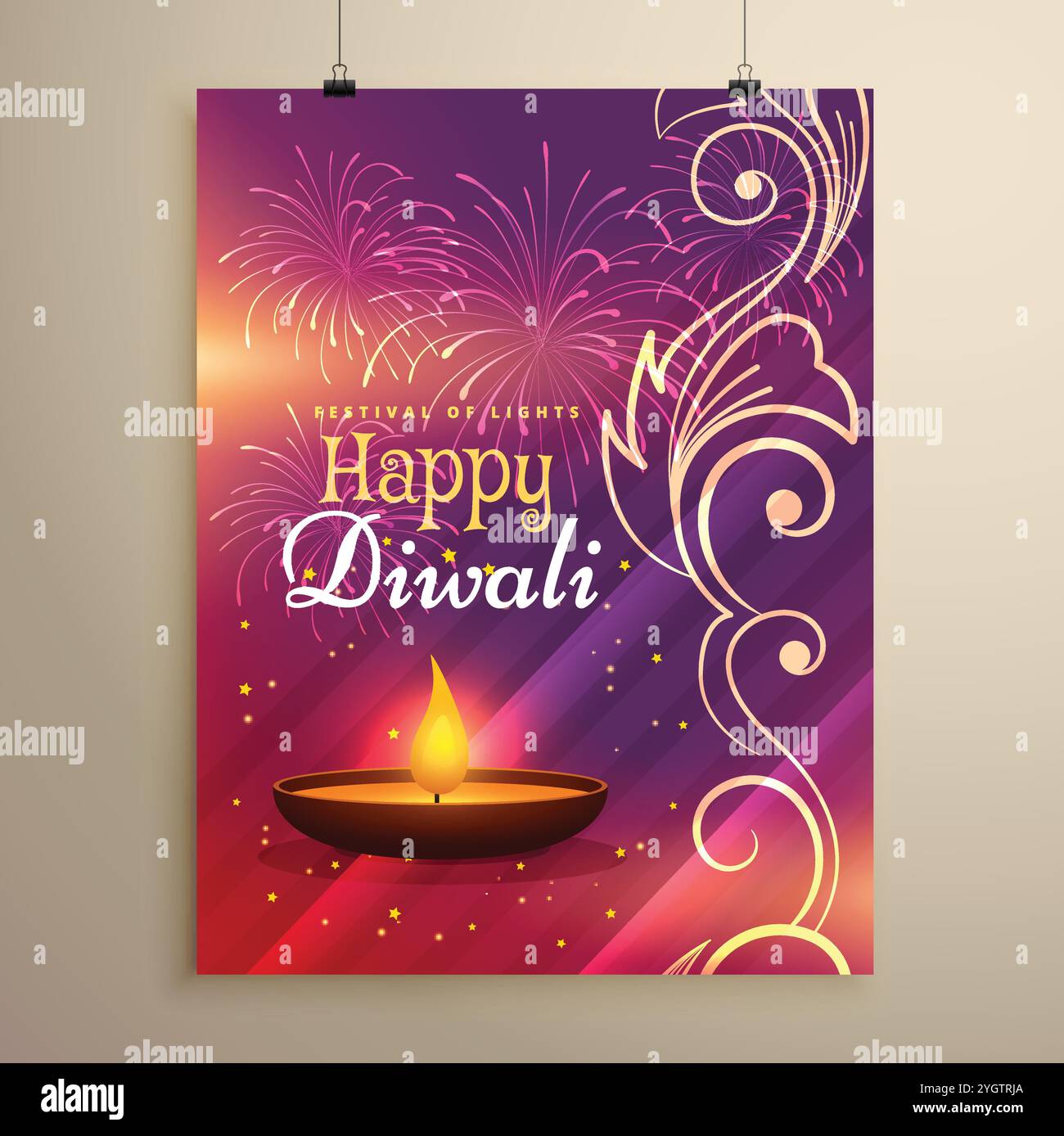 diwali festival flyer design in beautiful colors with floral decoration ...
