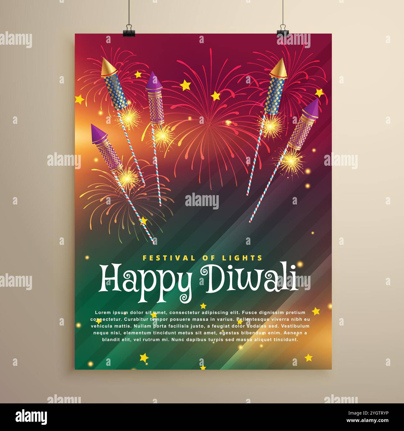 amazing diwali festival flyer template with fireworks and flying rockets Stock Vector Image ...