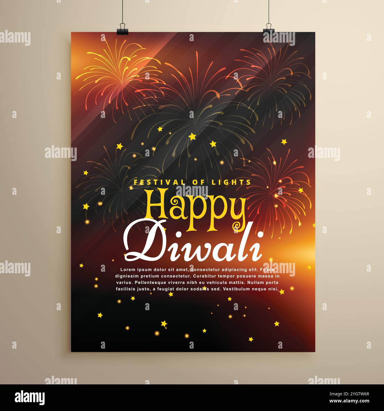 beautiful happy diwali flyer template with fireworks display Stock ...