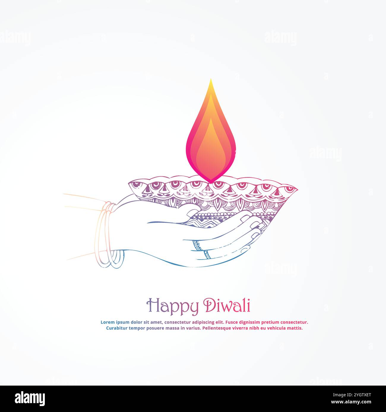 hand holding burning diya, diwali festival background Stock Vector ...