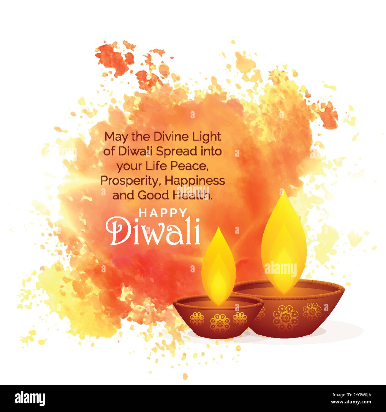 awesome diwali festival wishes with watercolor splash and diya Stock ...