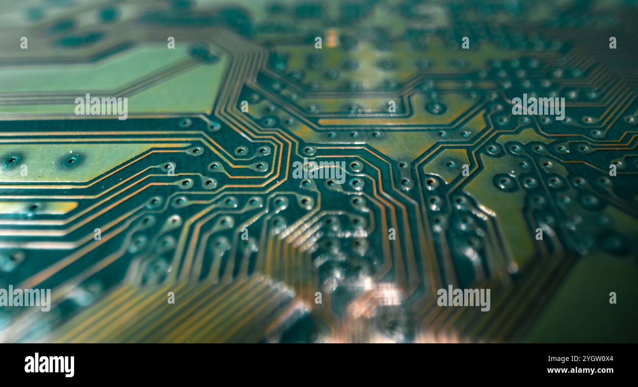 Technology background. High tech electronic circuit board background. Close-up macro electronic ...