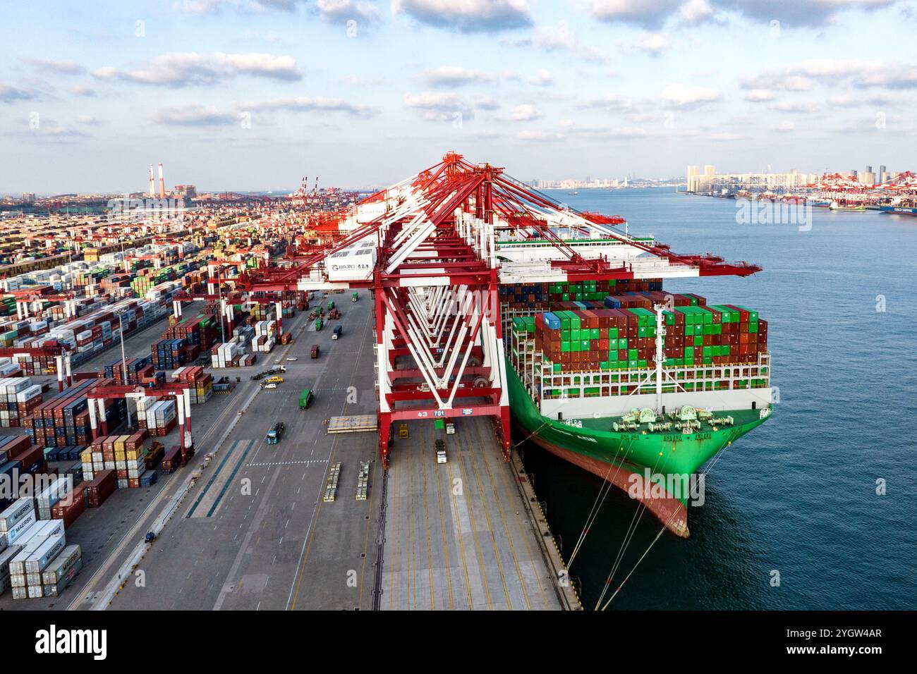 QINGDAO, CHINA - NOVEMBER 8, 2024 - A global super-class container ship ...